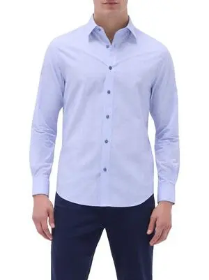Bugatchi Julian Geometric Jacquard Stretch Cotton Button-up Shirt - Sky