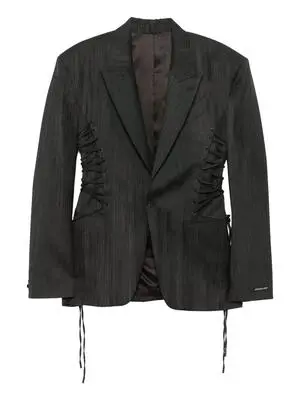 MUGLER Pinstriped Lace-up Blazer - Grey