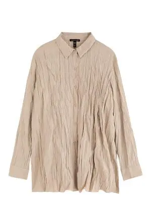Eileen Fisher Crinkled Plissé Silk Shirt - Beige