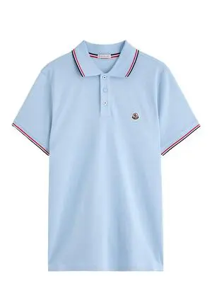 Moncler Logo-appliquéd Piqué Cotton Polo Shirt Light Blue