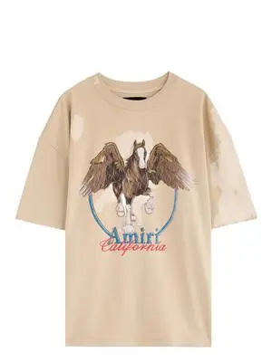 Amiri Vintage Pegasus Printed Cotton T-shirt - Beige