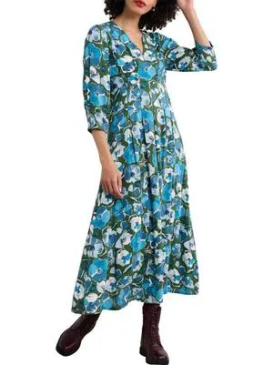 SEASALT CORNWALL Etta Floral Pleated Midi Dress - Paper Hellebores Forest Green