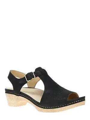 Dansko Laverne Ankle Strap Platform Sandal - Black Milled Nubuck