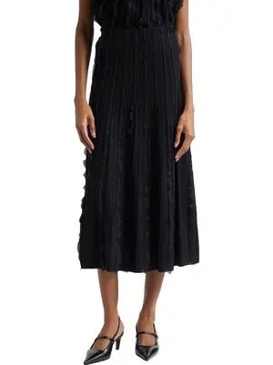 Emporio Armani Pleated Mixed Media Midi Skirt - Black