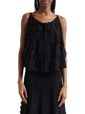 Emporio Armani Pleated Mixed Media Tank - Black