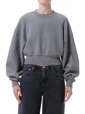 AGOLDE Kit Cotton Fleece Crop Sweatshirt - Grey Heather Grey