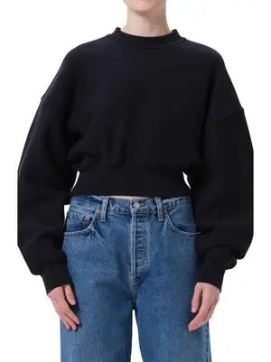 AGOLDE Kit Cotton Fleece Crop Sweatshirt - Mirage Deep Dk Navy