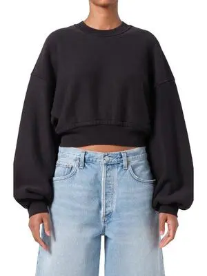 AGOLDE Kit Cotton Fleece Crop Sweatshirt - Washed Blk (blk W/ Wsh Seams)