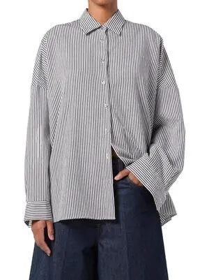 AGOLDE Solene Striped Button-up Shirt - Solene Stripe (black & White)