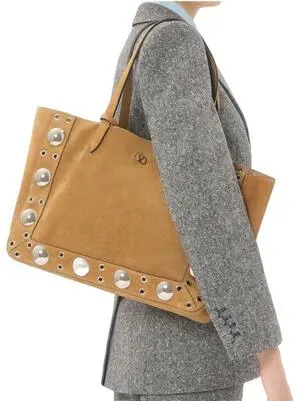Valentino Garavani Medium Nellcôte Suede Shopping Bag - Beige