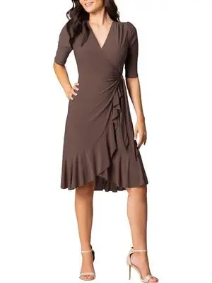 KIYONNA Kiyonna Whimsy Midi Wrap Dress Java