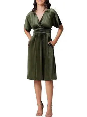 KIYONNA Angelic Velvet Midi Cocktail Dress - Olive