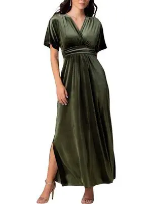 KIYONNA Verona V-neck Velvet Gown - Olive