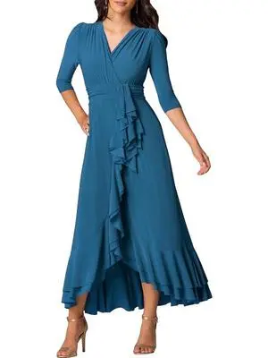 KIYONNA Veronica Ruffle Evening Gown - Aegean Blue
