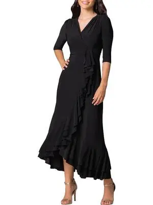 KIYONNA Veronica Ruffle Evening Gown - Onyx