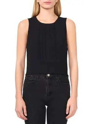CECE DUPRAZ Scalloped Pintuck Pleat Sleeveless Top - Rich Black