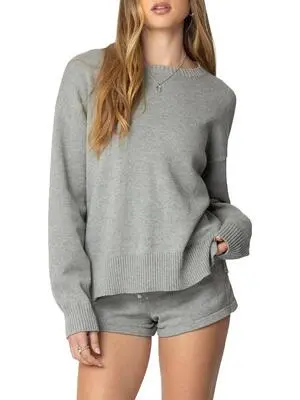EDIKTED Riley Oversize Ribbed Cotton Sweater - Gray-melange