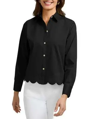 Foxcroft Scarlett Scallop Hem Button-up Shirt - Black