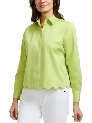 Foxcroft Foxcroft Scarlett Scallop Hem Button-Up Shirt Chartreuse