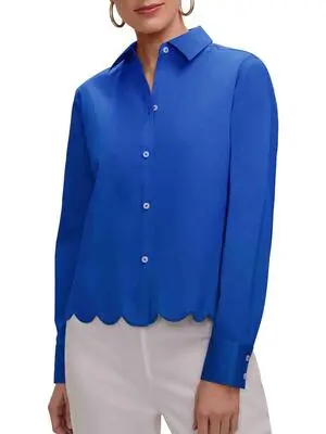 Foxcroft Scarlett Scallop Hem Button-up Shirt - Deep Sea Blue