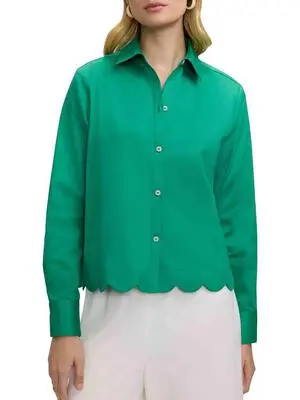 Foxcroft Scarlett Scallop Hem Button-up Shirt - Kelly Green