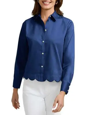 Foxcroft Scarlett Scallop Hem Button-up Shirt - Navy