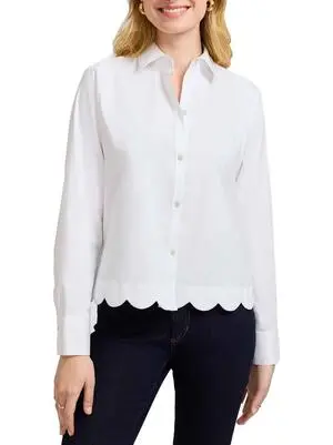 Foxcroft Scarlett Scallop Hem Button-up Shirt - White