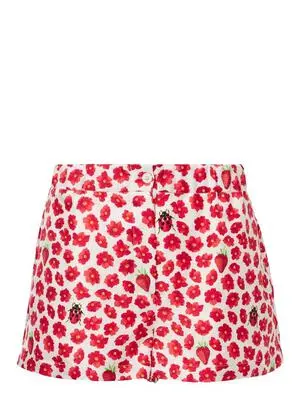Versace Floral Printed Silk Twill Shorts - White