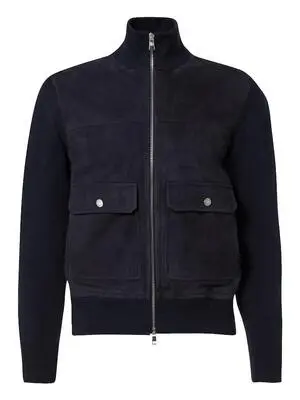 Moncler Suede-trimmed Jacket - Blue