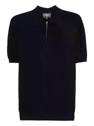 Eric Bompard Zip-up Piqué Polo Shirt - Blue