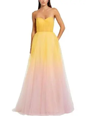 Mac Duggal Strapless Sweetheart Ombre Tulle Ballgown - Pink Lemonade