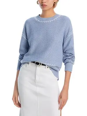 Aqua Whipstitch Crewneck Sweater - Blue