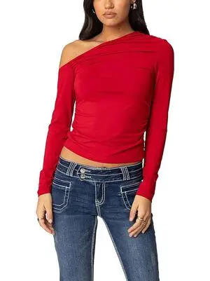 EDIKTED Asymmetric Long Sleeve Top - Red