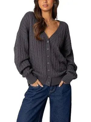 EDIKTED Francine Oversized V-neck Cardigan - Dark Gray