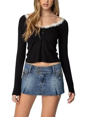 EDIKTED Tracey Lace Trim Top - Black