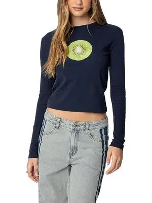 EDIKTED Kiwi Long Sleeve Top - Navy