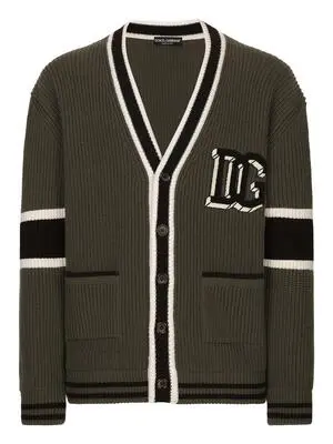 Dolce & Gabbana Fisherman’s Rib-knit Virgin Wool Cardigan With Dg Logo Patch - Green