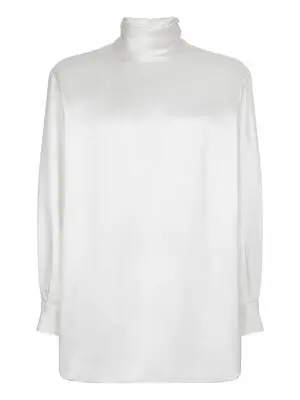 Dolce & Gabbana Loose Silk Turtleneck With Shirt Cuffs - White