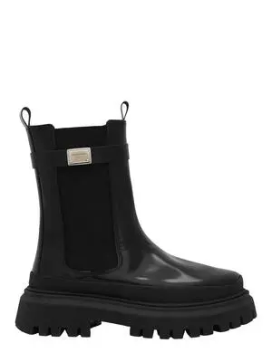Dolce & Gabbana Calfskin Boots With Logo Tag - Black