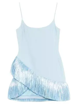 David Koma Raffia Fringe-trim Mini Dress - Blue