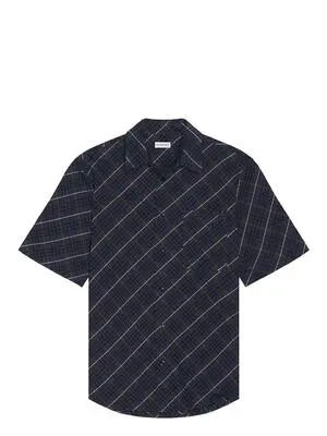 Burberry Short Sleeve Oxford Check Shirt In Navy - Midnight