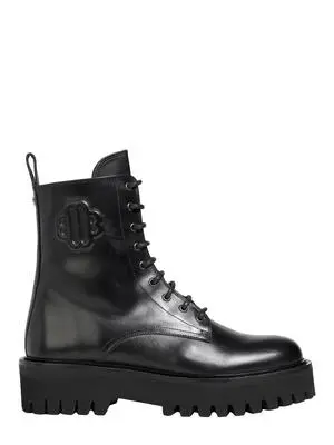 Maje Embossed Leather Combat Boots - Black
