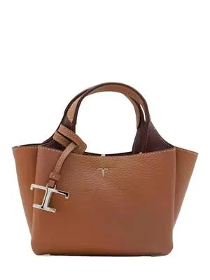 TOD'S Tote Bag With Logo Charm - Brown