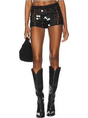 Superdown Sequin Embellished Crochet Knit Shorts - Black