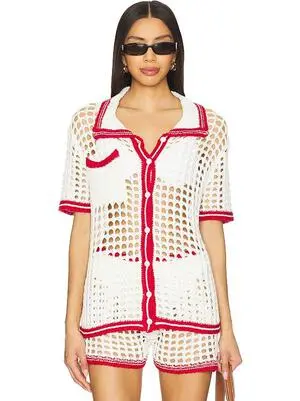 Superdown Bronwin Crochet Top - White & Red