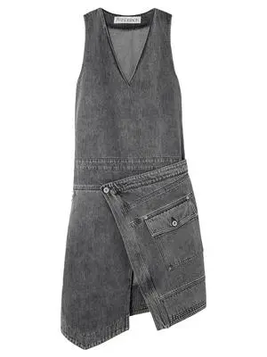 JW Anderson Asymmetric Wrap-effect Denim Midi Dress - Gray