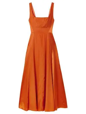 LA LIGNE Pleated Silk-satin Midi Dress - Orange