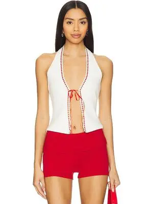 MORE TO COME Corine Halter Top - White & Red