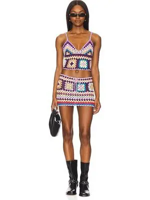 MORE TO COME Alcie Crochet Skirt Set - Multi