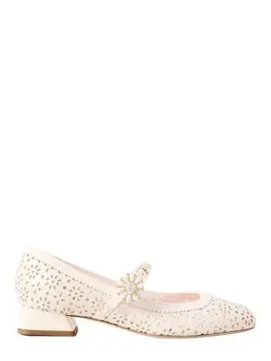 ROGER VIVIER Très Vivier Perforated Leather Mary Jane Pumps - White